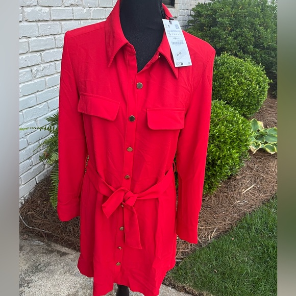 Zara | Dresses | Zara Long Sleeve Red Dress With Gold Buttons Small New ...